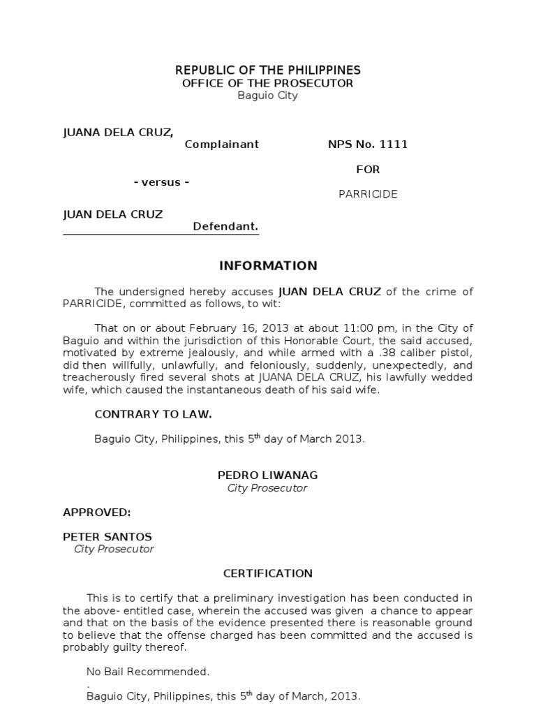 Parricide Case Against Juan Dela Cruz | PDF | Law