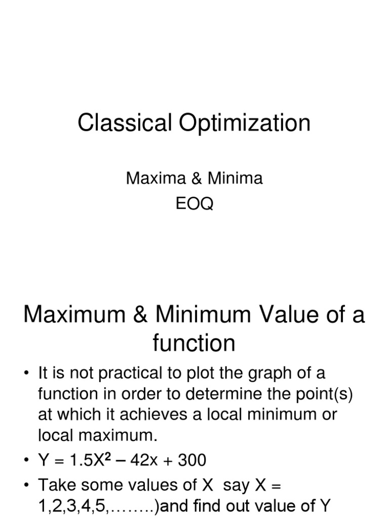 Classical Optimization Maxima Minima Eoq Download Free Pdf