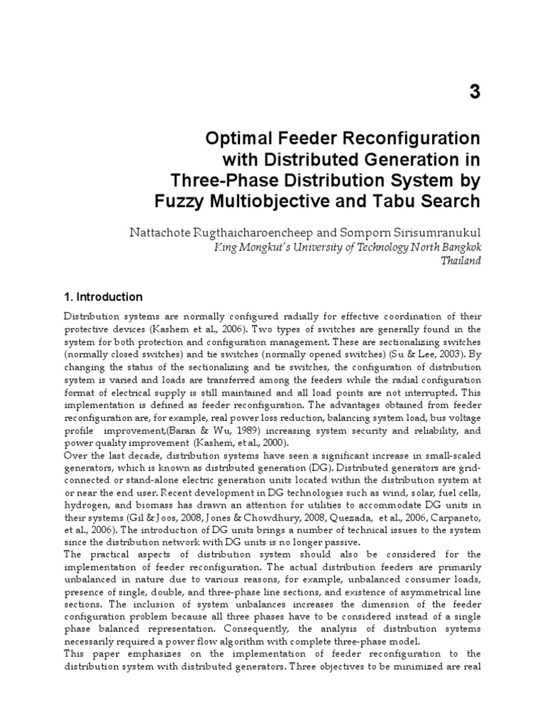 Intech Optimal Feeder Reconfiguration With Distributed Generation In Three Phase Distribution