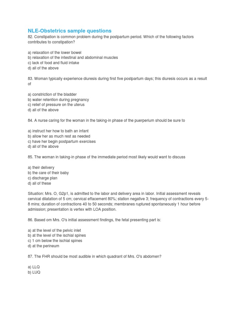 NLE-Obstetrics Sample Questions | PDF | Childbirth | Pregnancy