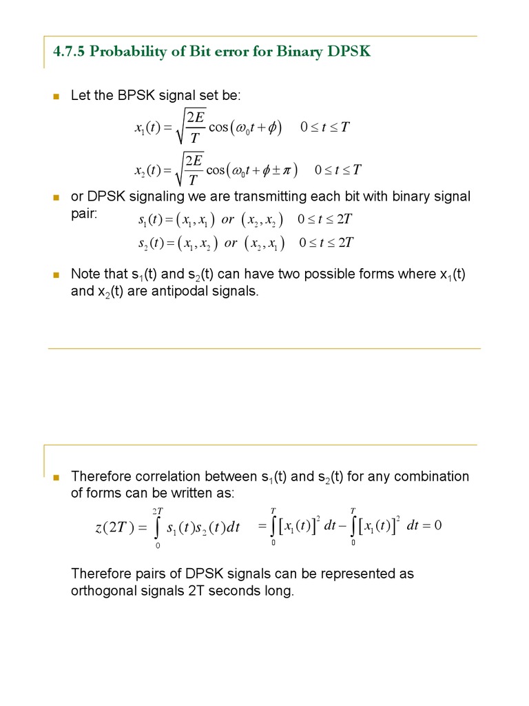 4.7.5 Probability of Bit Error For Binary DPSK: E XT T T T T | PDF | Electronic Engineering ...