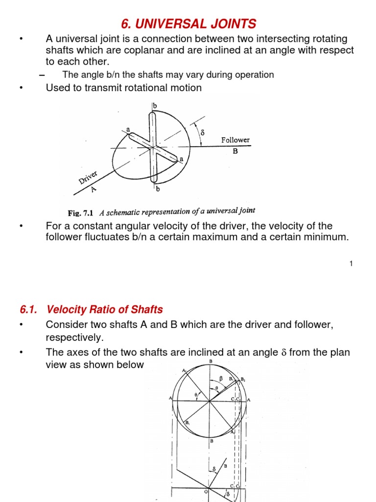 Universal Joints: - The Angle B/N The Shafts May Vary During Operation ...
