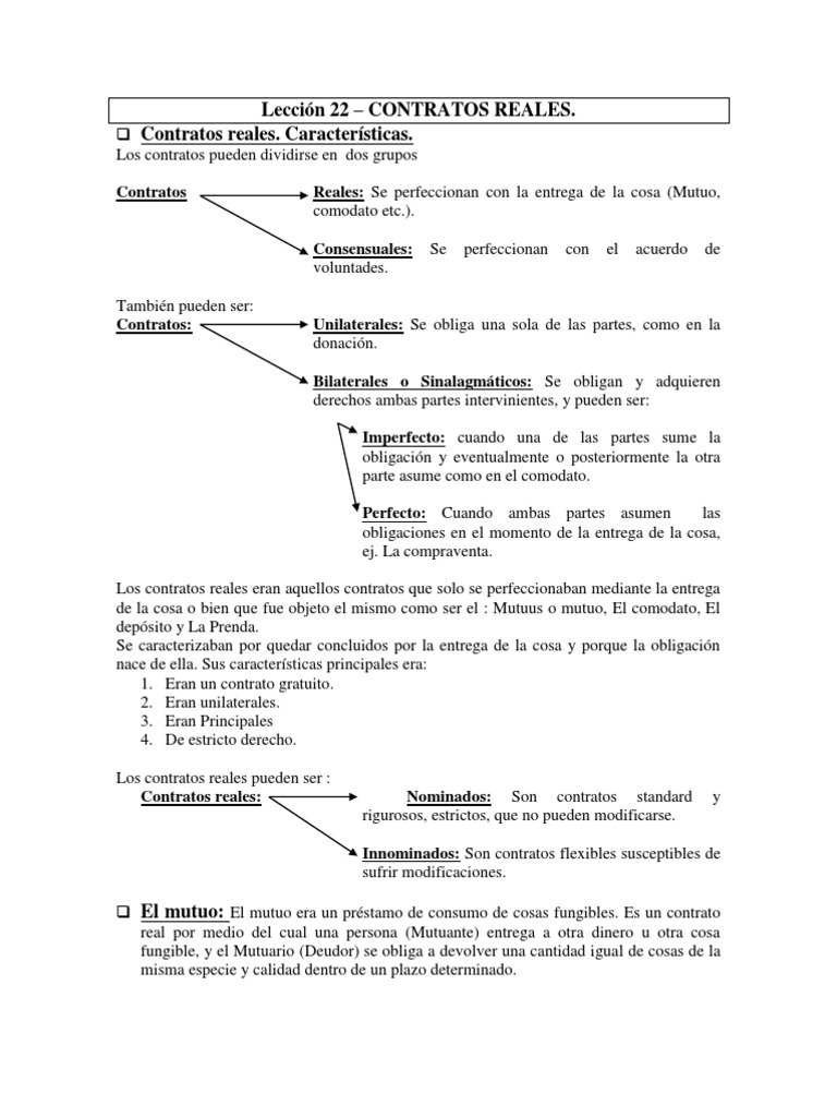 Lección 22 - CONTRATOS REALES | PDF | Pagos | Derecho contractual