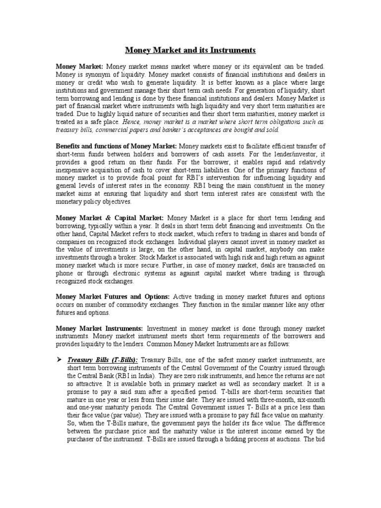 Overview of Money Market Instruments | PDF