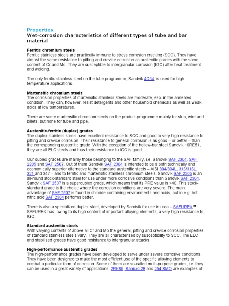 Sandvik SS Grades | PDF | Corrosion | Stainless Steel