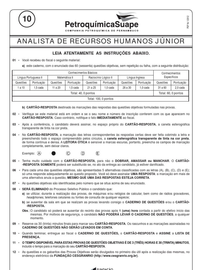 Prova 10 - Analista de Recursos Humanos Júnior | PDF | Gestão de recursos humanos | Planejamento ...