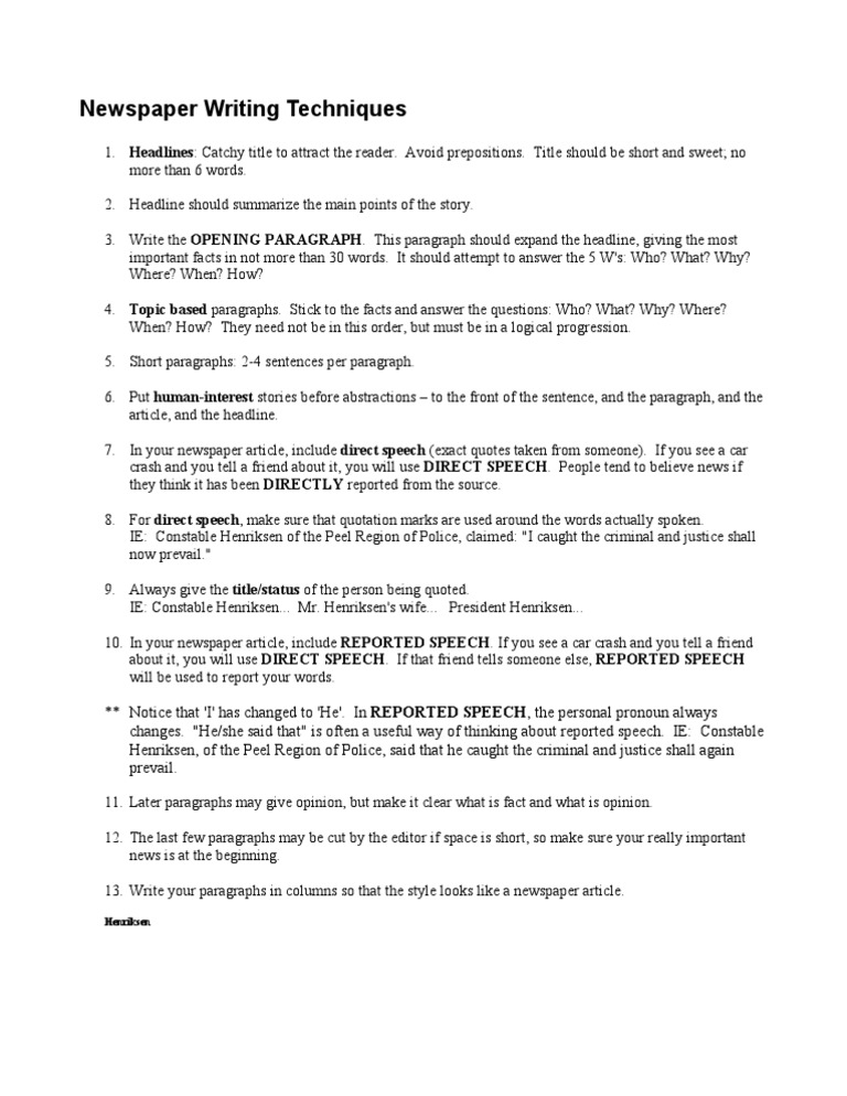 Newspaper Writing Techniques | PDF