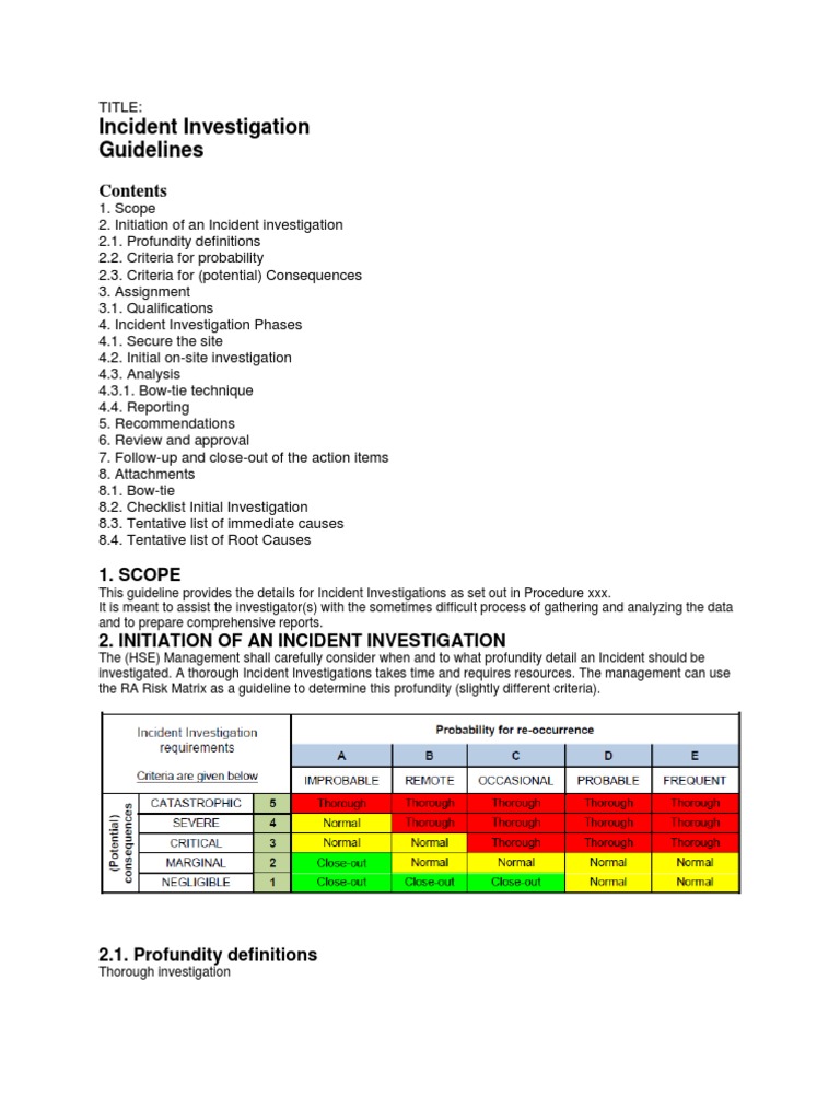 Incident Investigation Guidelines | Witness | Risk