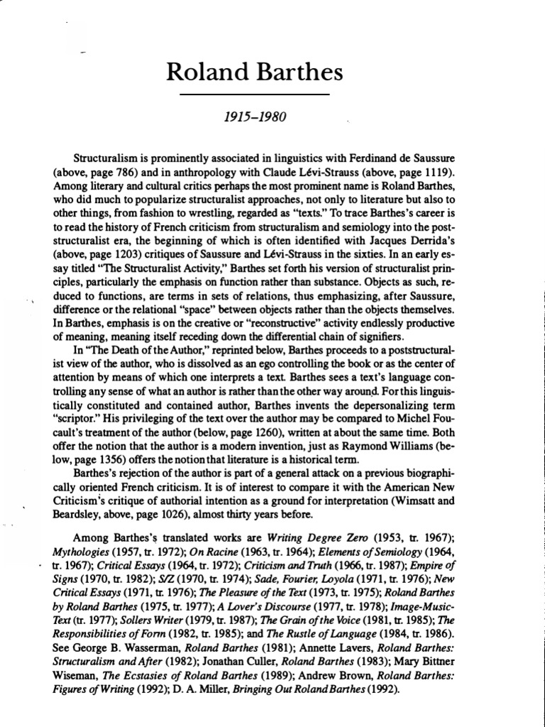 Roland Barthes: TR' Tr. TR | PDF | Philosophical Movements | Semiotics