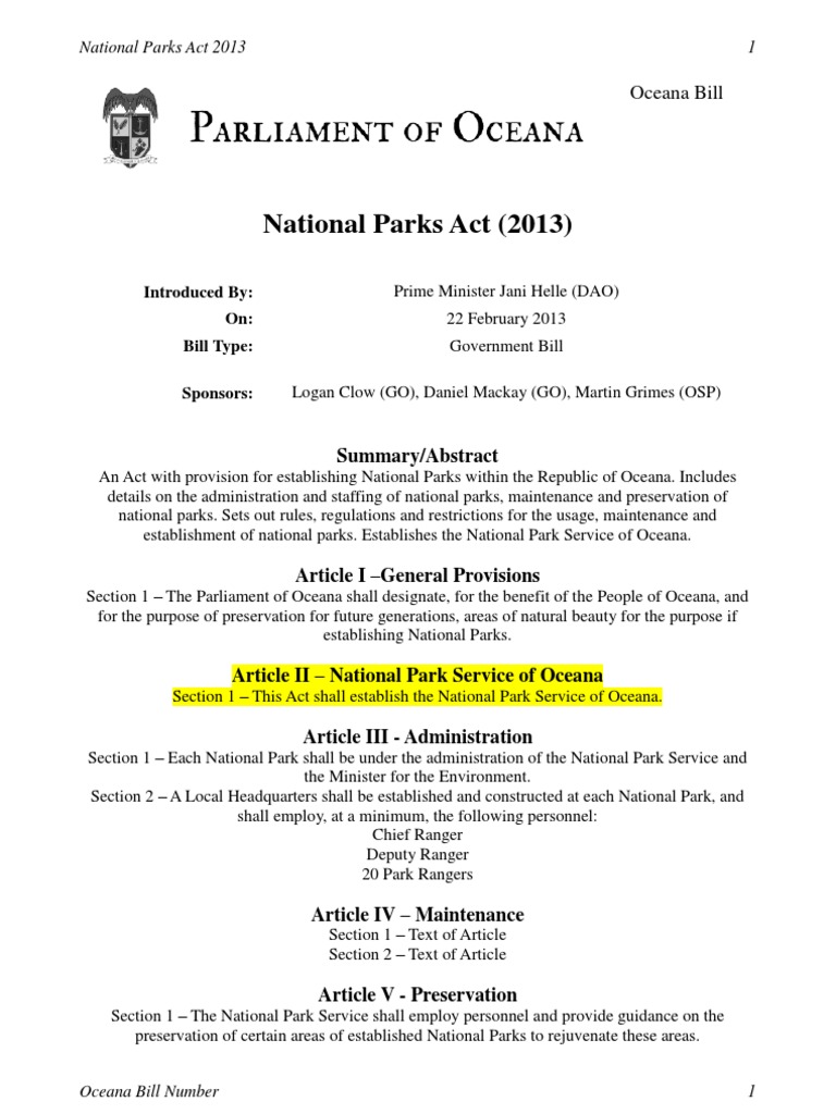 OB71 - National Parks Act (2013) | PDF | National Park Service ...