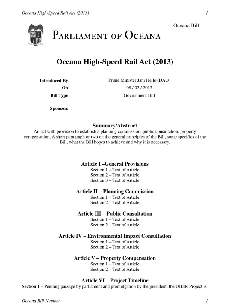 OB-56 - Oceana High-Speed Rail Act (2013) | PDF | Transport | Government