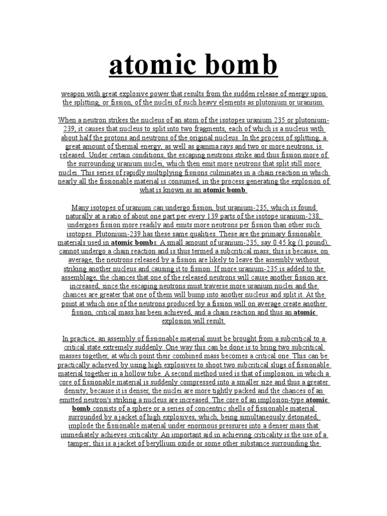 Atomic Bomb: Fission Process Explained | PDF | Nuclear Fission | Neutron