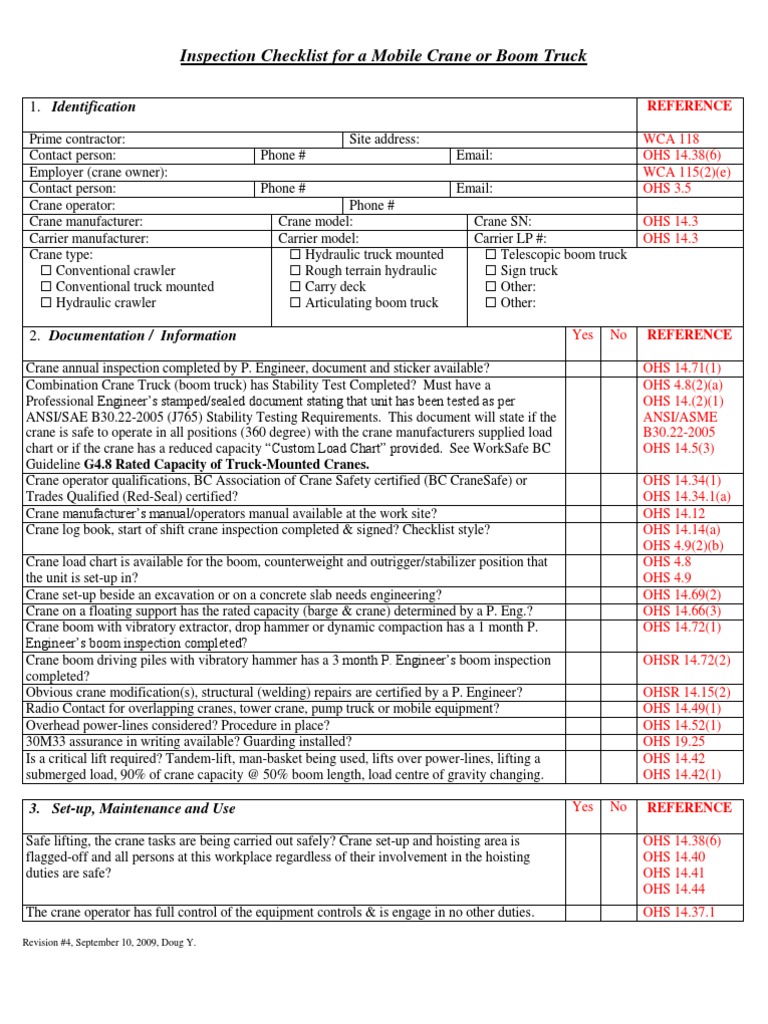 Mobile Crane or Boom Truck Checklist Rev4 | PDF | Crane (Machine ...