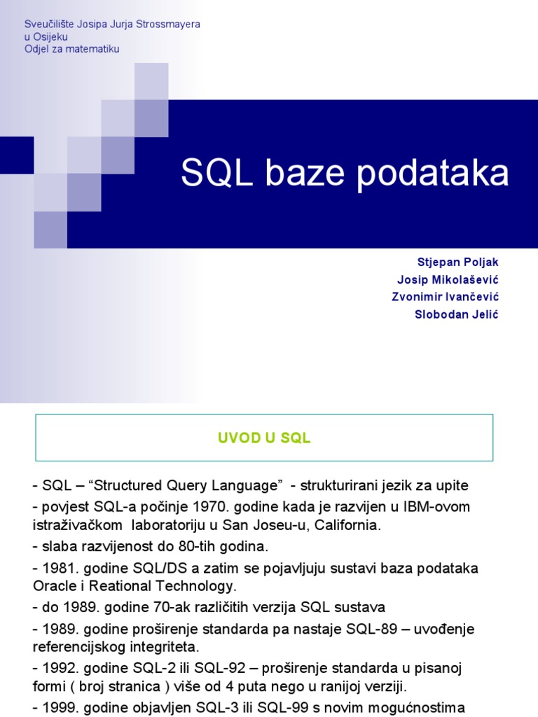 SQL Baze Podataka: Sveučilište Josipa Jurja Strossmayera U Osijeku ...
