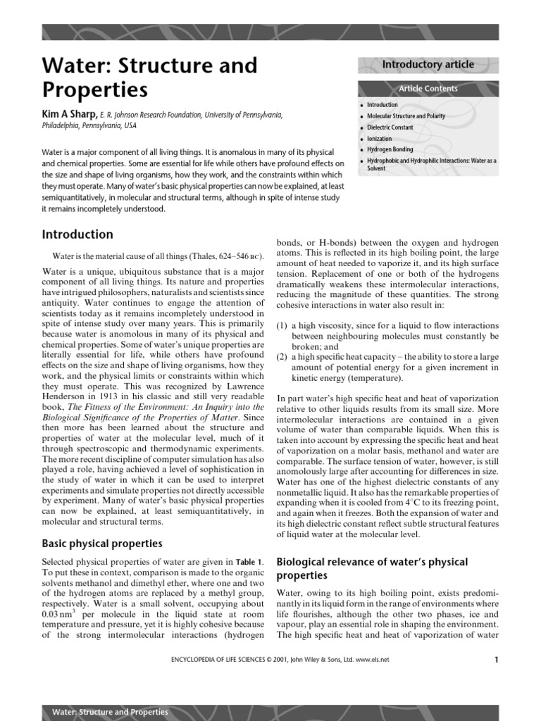 Water Structure and Properties PDF | PDF | Properties Of Water ...