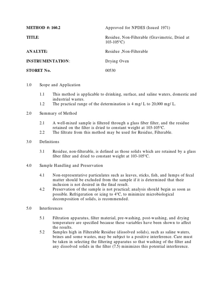 EPA Method 160 2 | PDF | Filtration | Membrane Technology