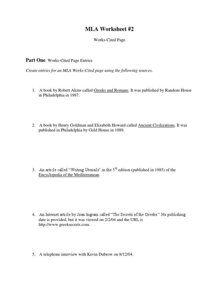 MLA Worksheet | PDF | Ancient Greece