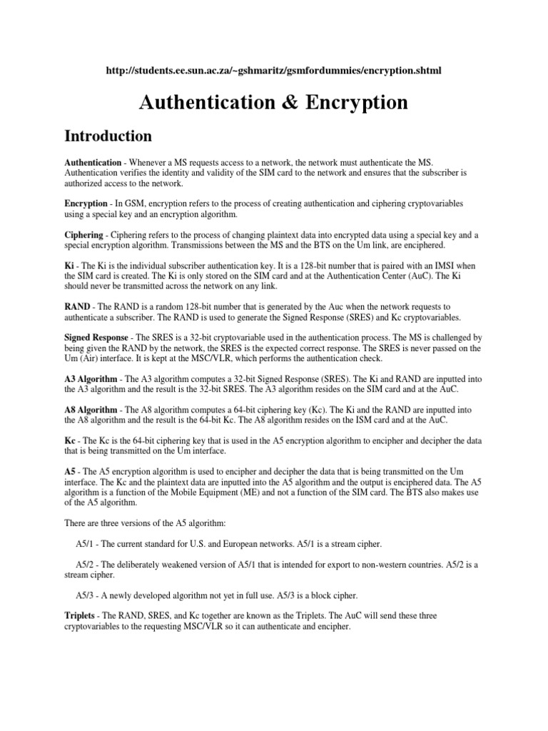 Authentication and Ciphering | PDF | Secure Communication | Computer Security
