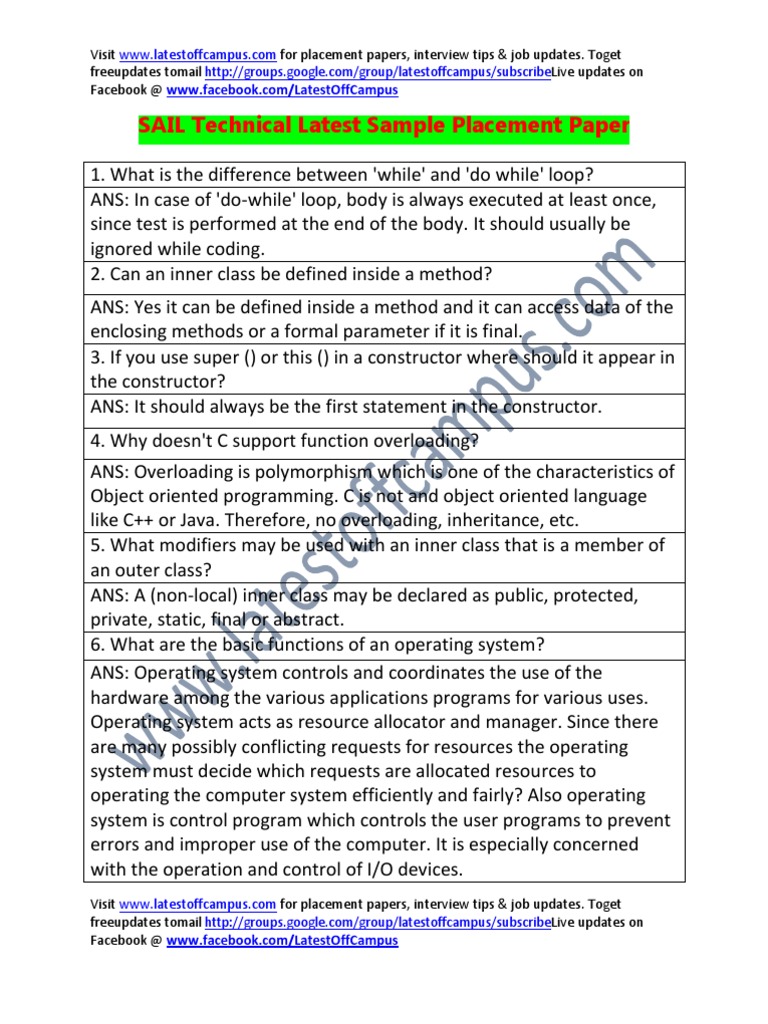 SAIL Sample Technical Placement Paper | PDF | C++ | C (Programming ...