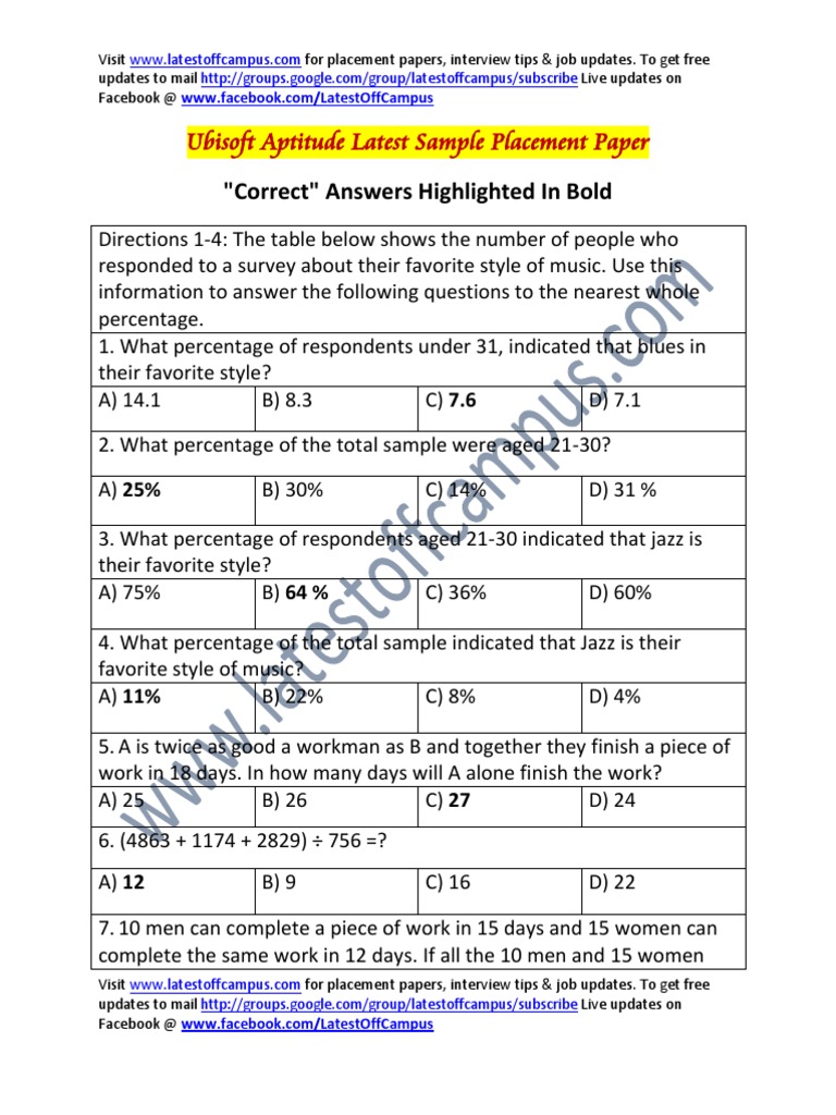 Ubisoft Sample Aptitude Placement Paper | Integer | Test (Assessment)