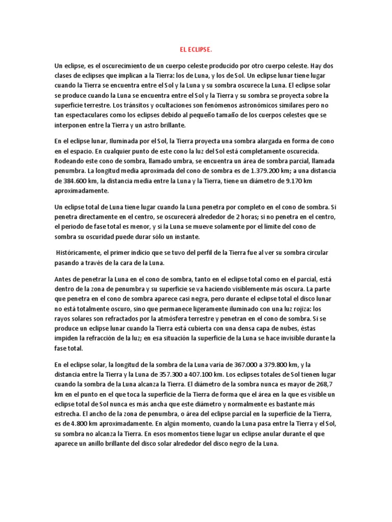 EL ECLIPSE Trabajo de Lectura Expresion Oral y Escrita | PDF | Luna | Dom