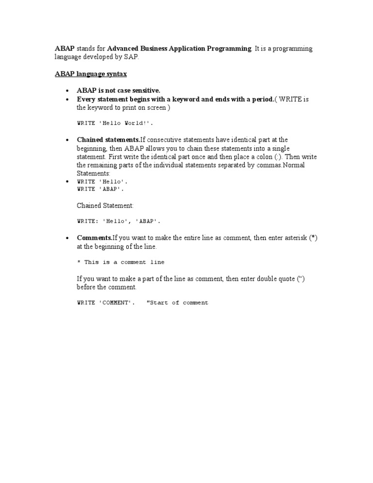 ABAP Programming Language Basics | PDF | Computers