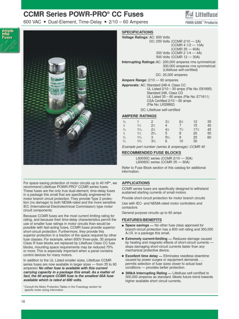 CCMR 20 Datasheet | PDF | Fuse (Electrical) | Power Engineering