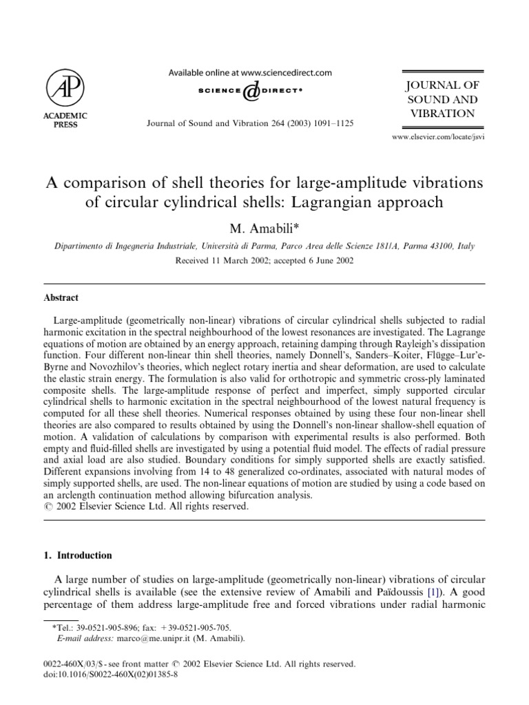 A Comparison of Shell Theories For Large-Amplitude Vibrations of Circular Cylindrical Shells ...