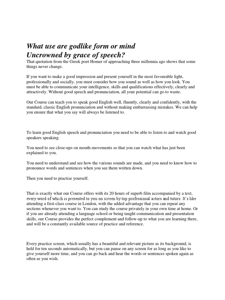 What Use Are Godlike Form or Mind Uncrowned by Grace of Speech? | PDF ...