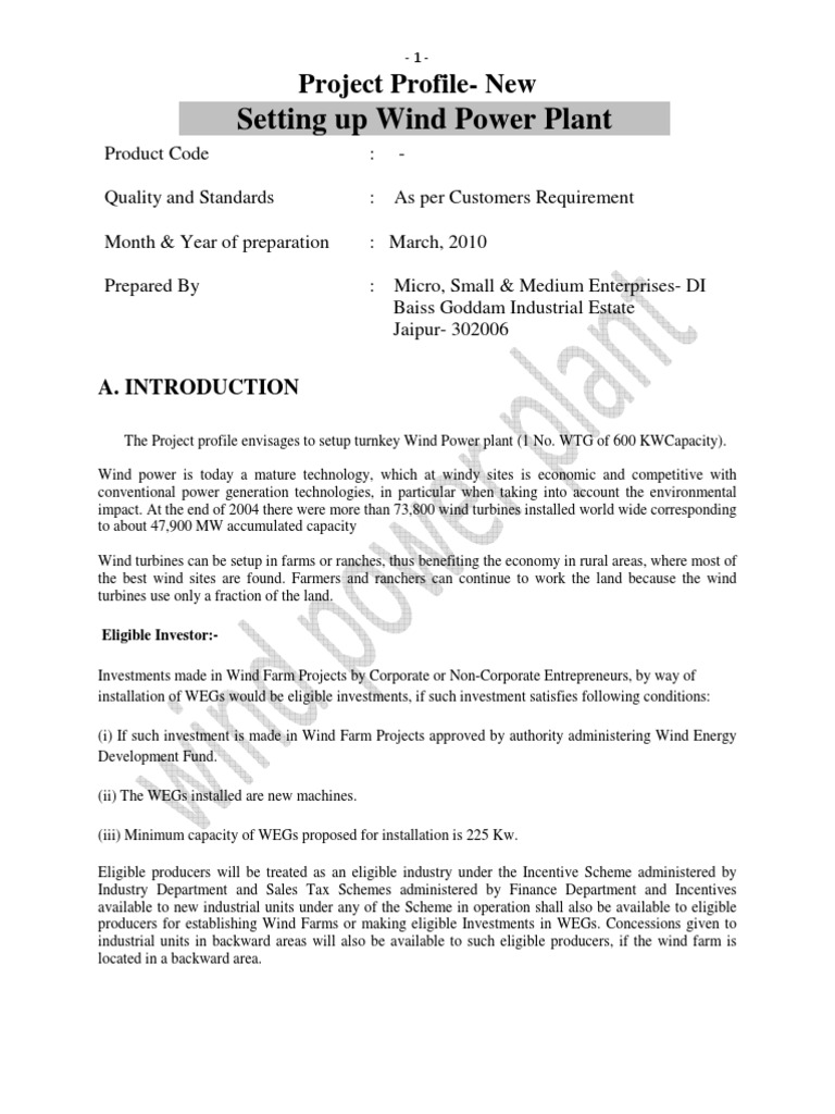 Setting Up Wind Power Plant | PDF | Wind Power | Transmission (Mechanics)