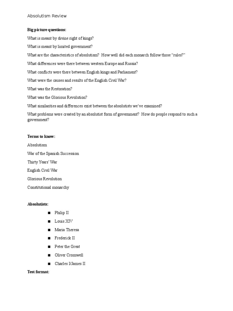 Absolutism Test Review | PDF