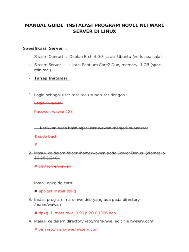 Manual Guide Instalasi Novel Server-Linux | PDF
