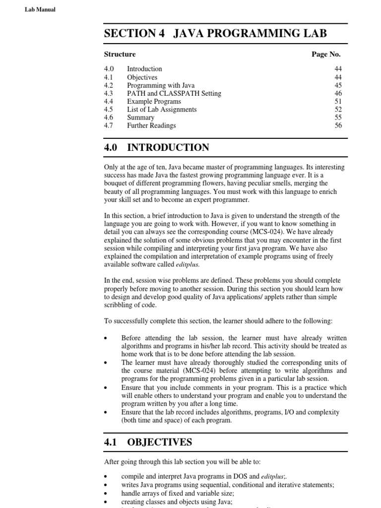 MCSL 025 Section 4 Java Programming Lab | PDF | Java (Programming ...