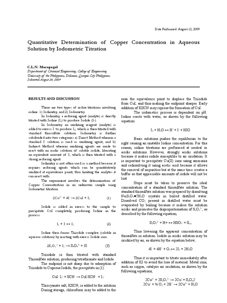 Quantitative Determination of Copper Concentration in Aqueous Solution ...