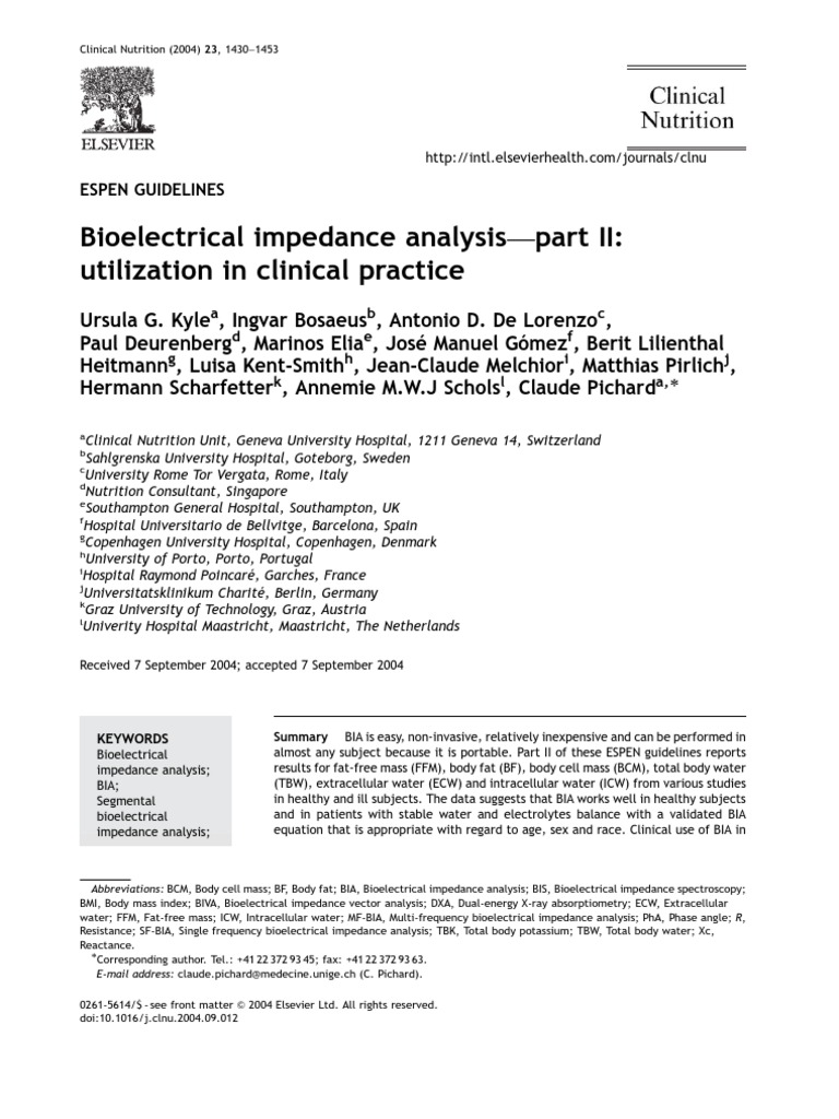 2004 - KYLE Et Al - Bioelectrical Impedance Analysis - Review of ...
