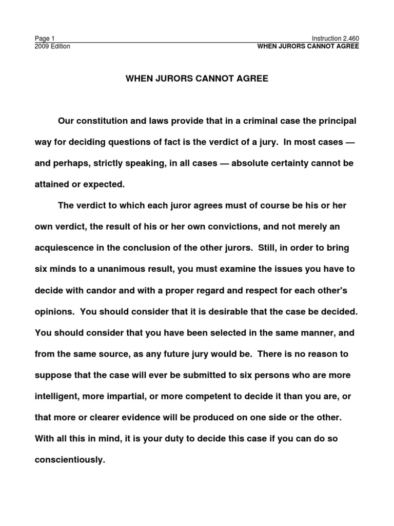 When Jurors Cannot Agree: The 'Tuey-Rodriguez' Charge | PDF | Hung Jury ...