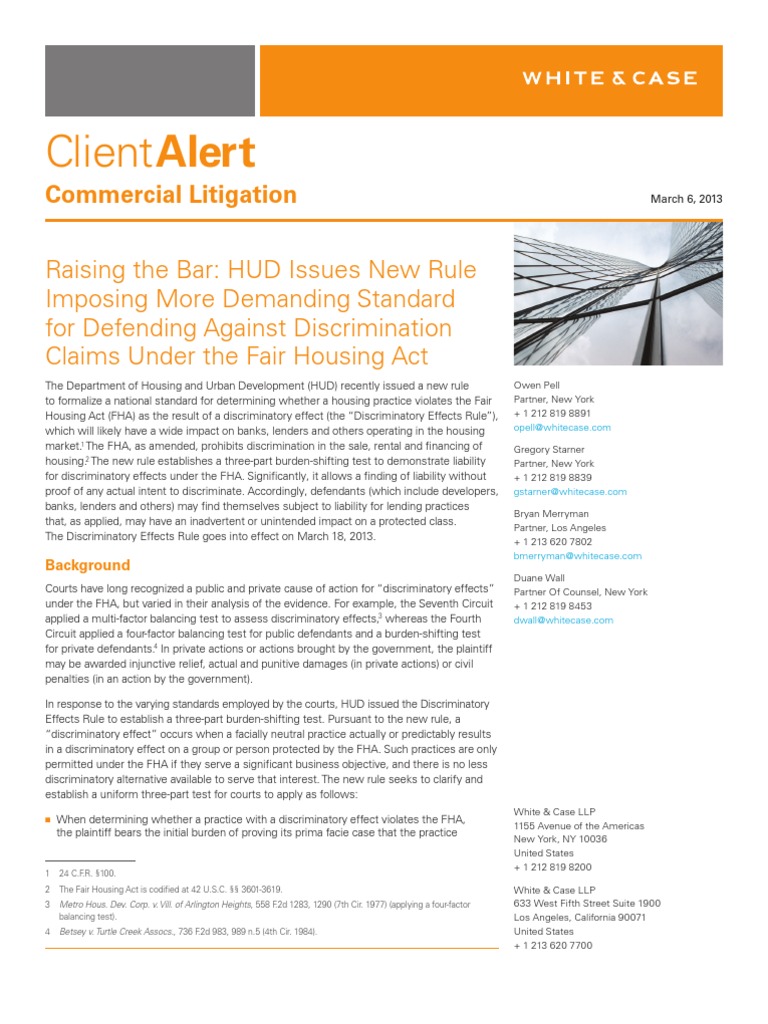 Alert HUD New Standard Discrimination Claims Fair Housing Act | PDF