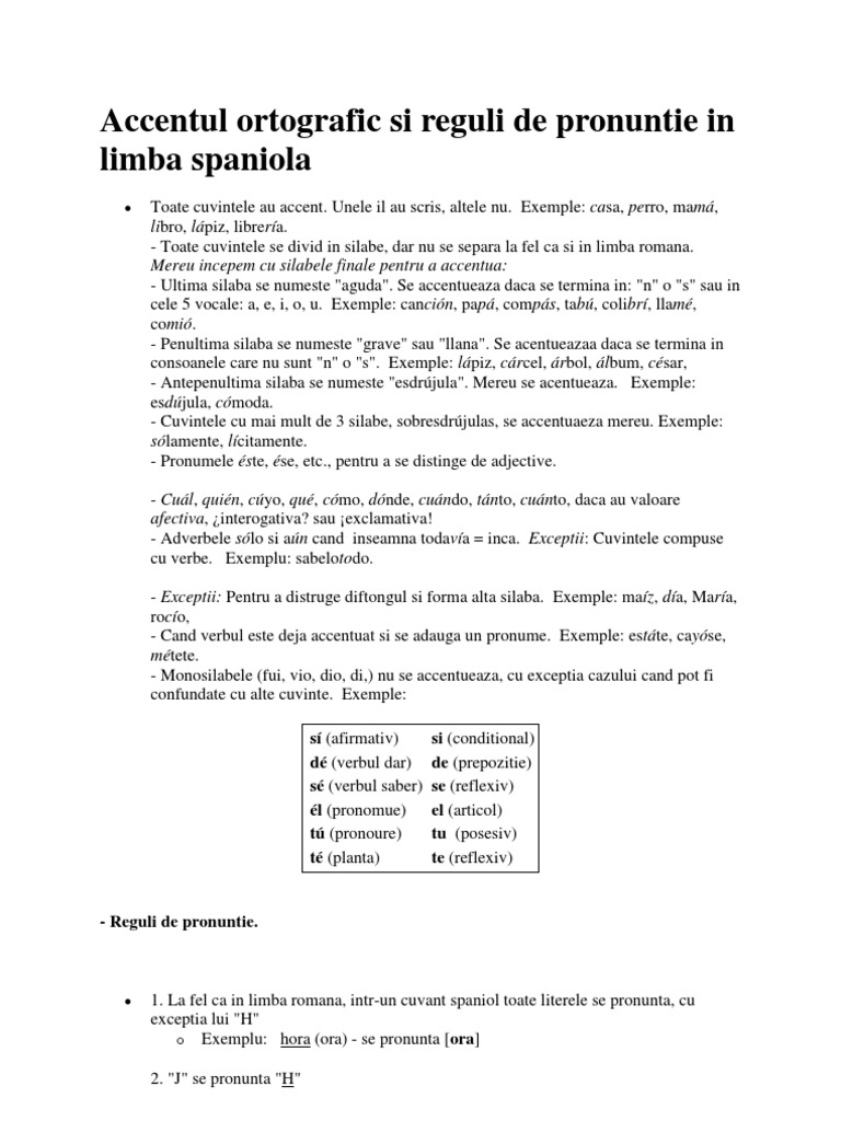 Accentul Ortografic Si Reguli de Pronuntie in Limba Spaniola | PDF