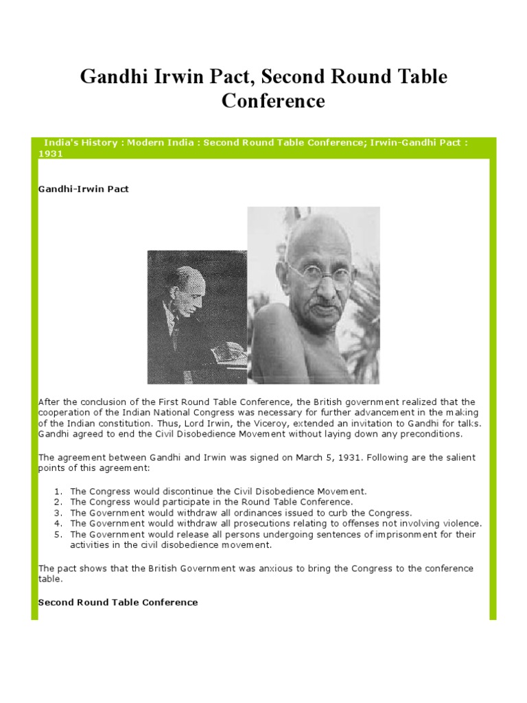 Gandhi Irwin Pact | Mahatma Gandhi | British Raj