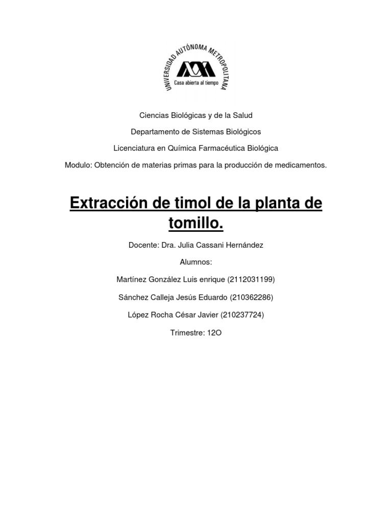 Timol!!! | PDF | Alcohol | Cromatografía de capa fina