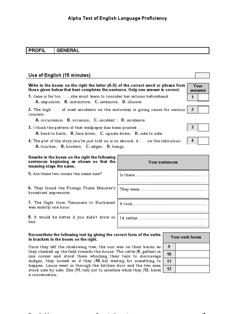Alpha Test of English Language Proficiency | PDF