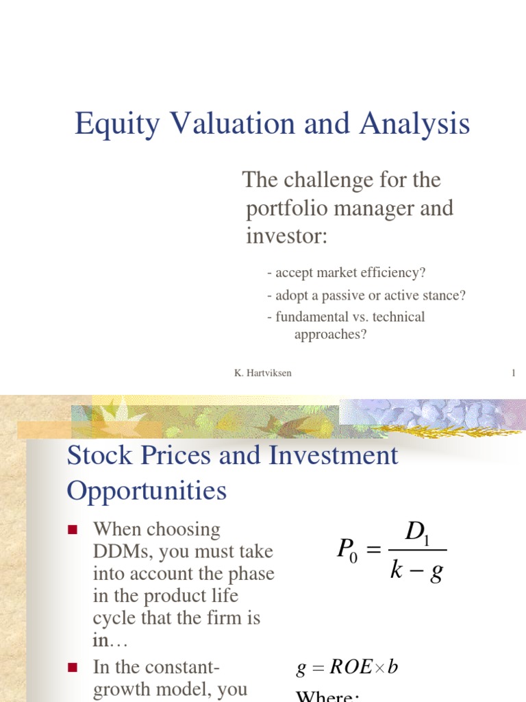 Equity Valuation Analysis.ppt | Stock Valuation | Price–Earnings Ratio