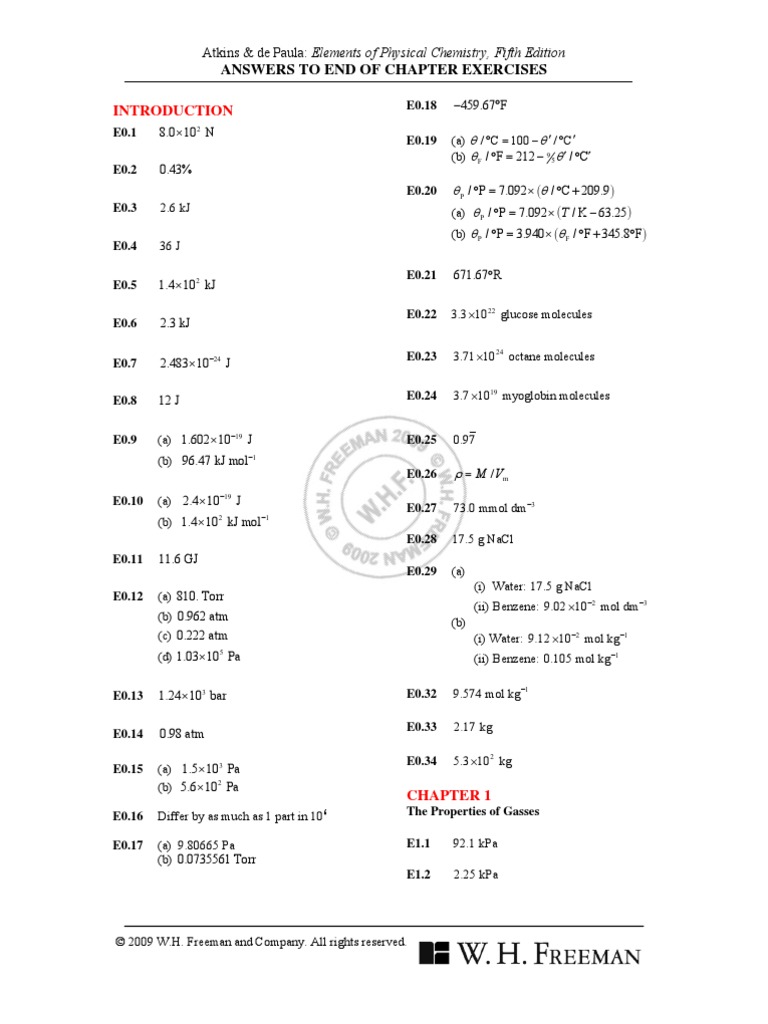 Elements of Physical Chemistry 5e SM Answers | PDF | Acid | Mole (Unit)