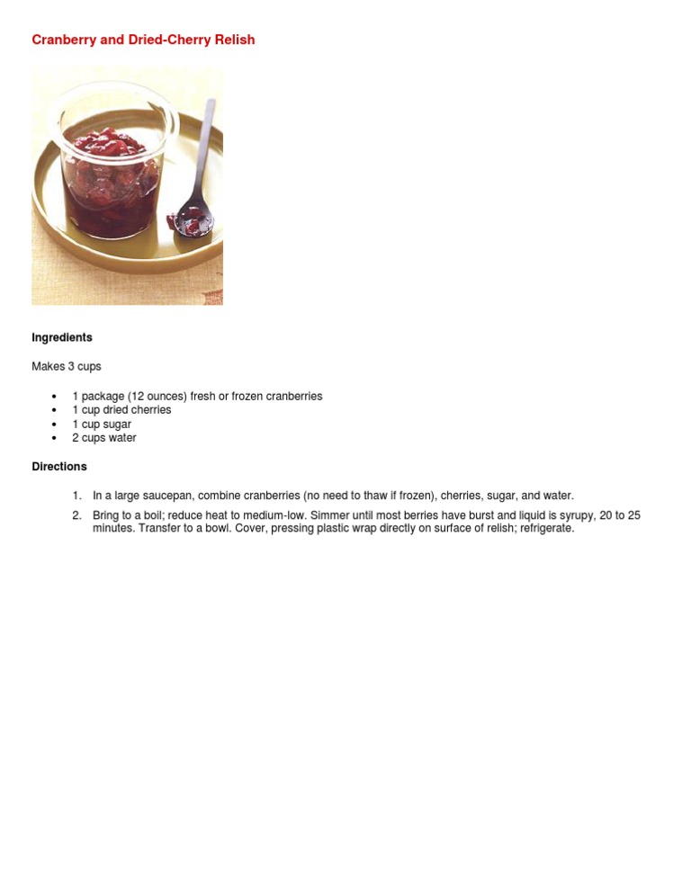 Cranberry Dried Cherry Relish Recipe | PDF | Cooking, Food & Wine ...