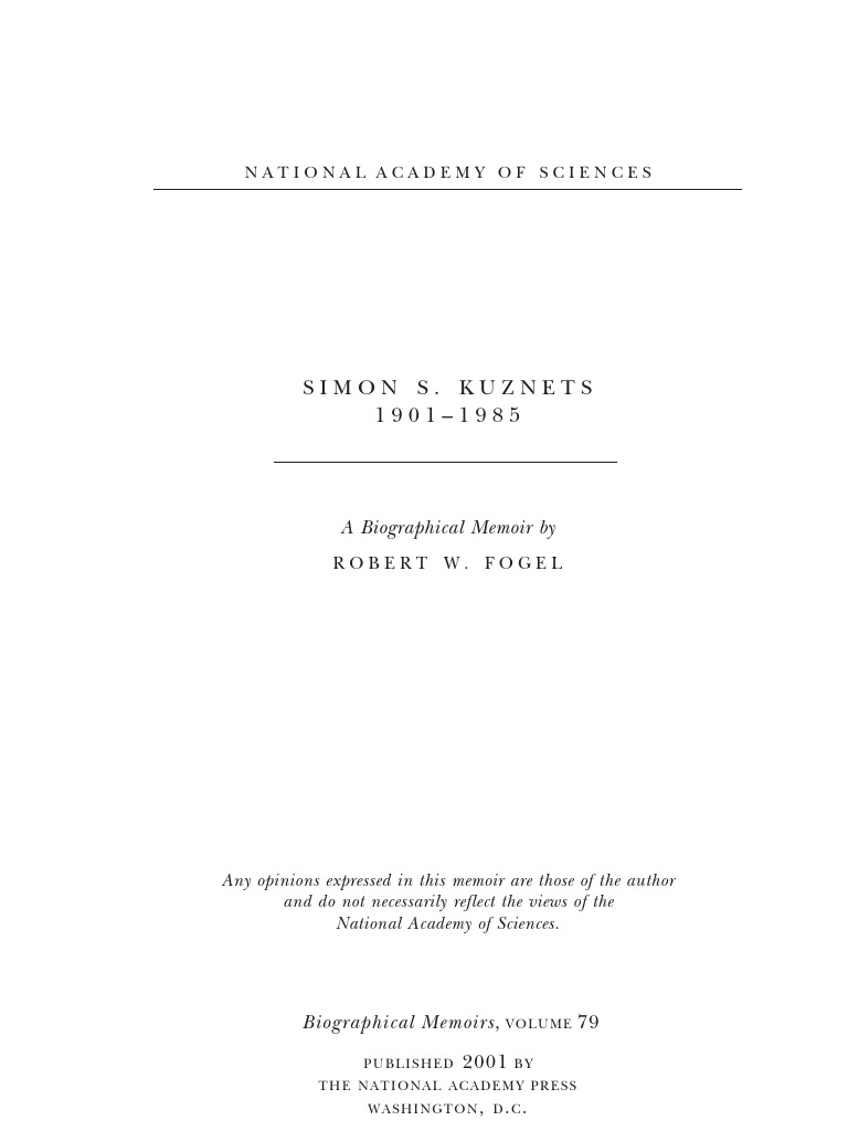 Simon S. Kuznets 1 9 0 1 - 1 9 8 5: National Academy of Sciences | PDF ...