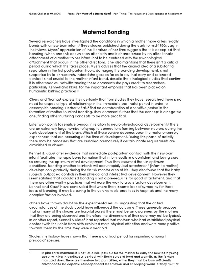 Maternal Bonding | PDF | Attachment Theory | Infants