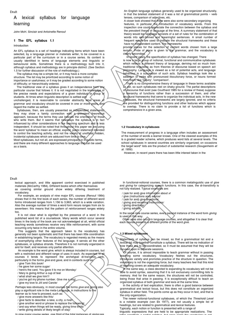 Lexical Syllabus | PDF | Word | Vocabulary