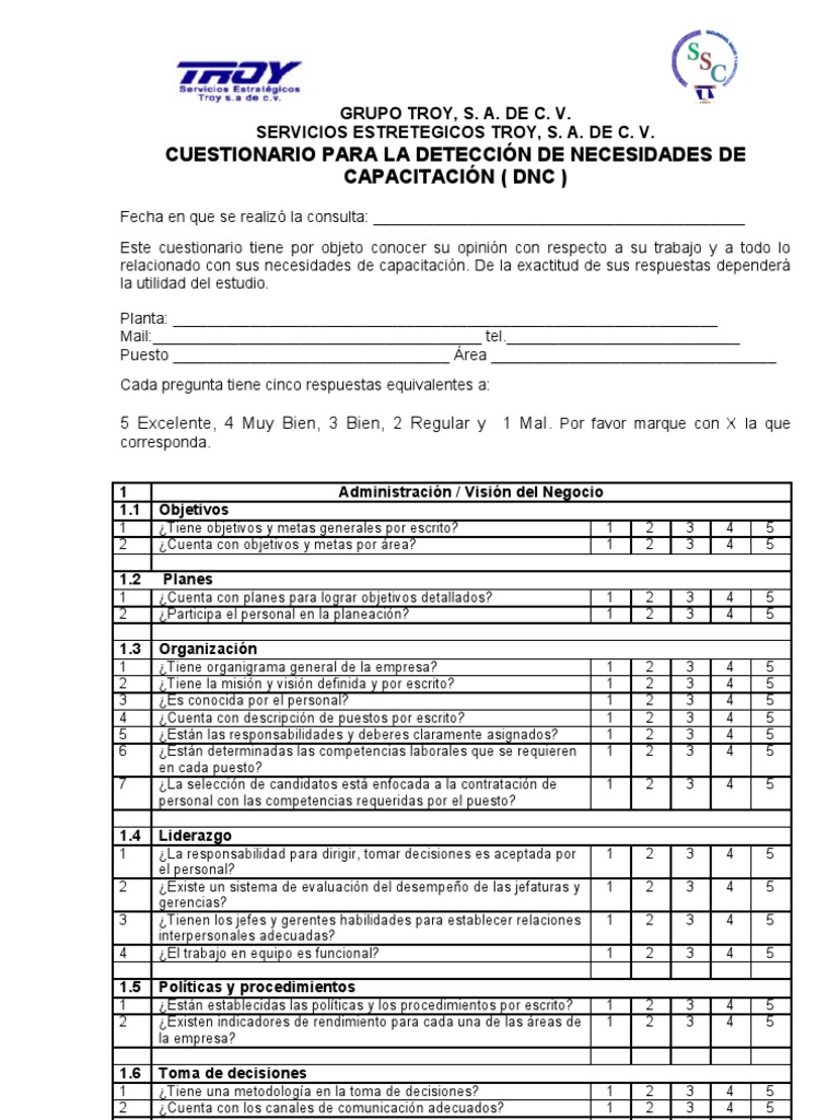 DNC Cuestionario | PDF | Calidad (comercial) | Toma de decisiones