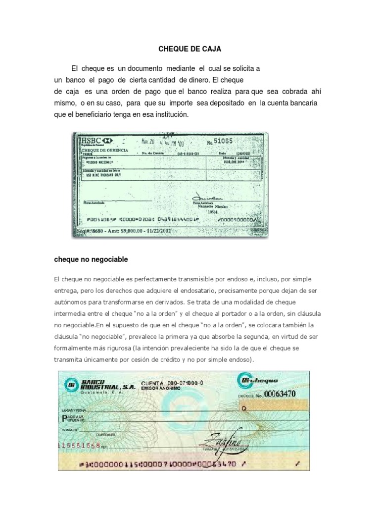 CHEQUE DE CAJA.docx | Cheque | Pagaré