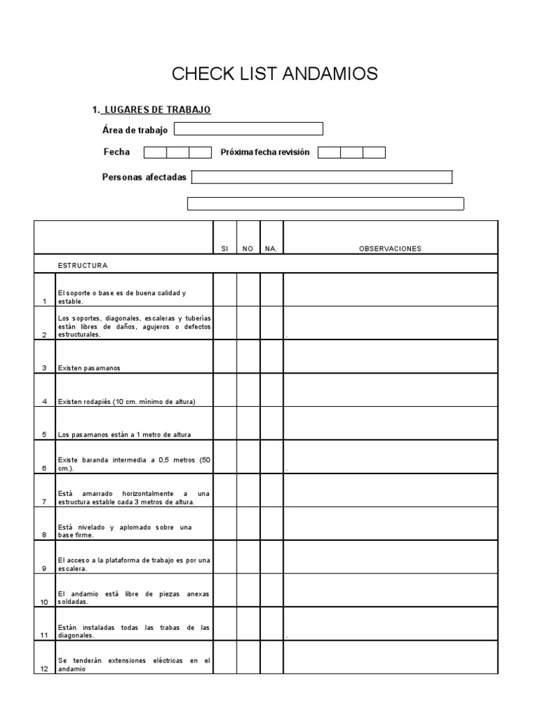Check List Andamios | PDF
